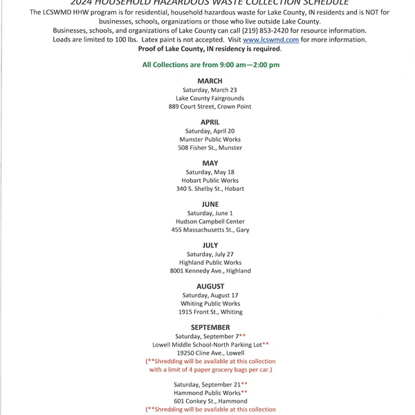 Lake County Solid Waste Collection Schedule - Town of Dyer