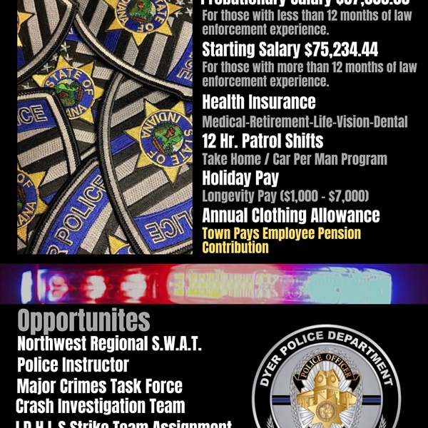 Now Hiring: State Certified Police Officer - Town of Dyer