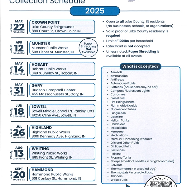Household Hazardous Waste Drop-off Schedule - Town of Dyer