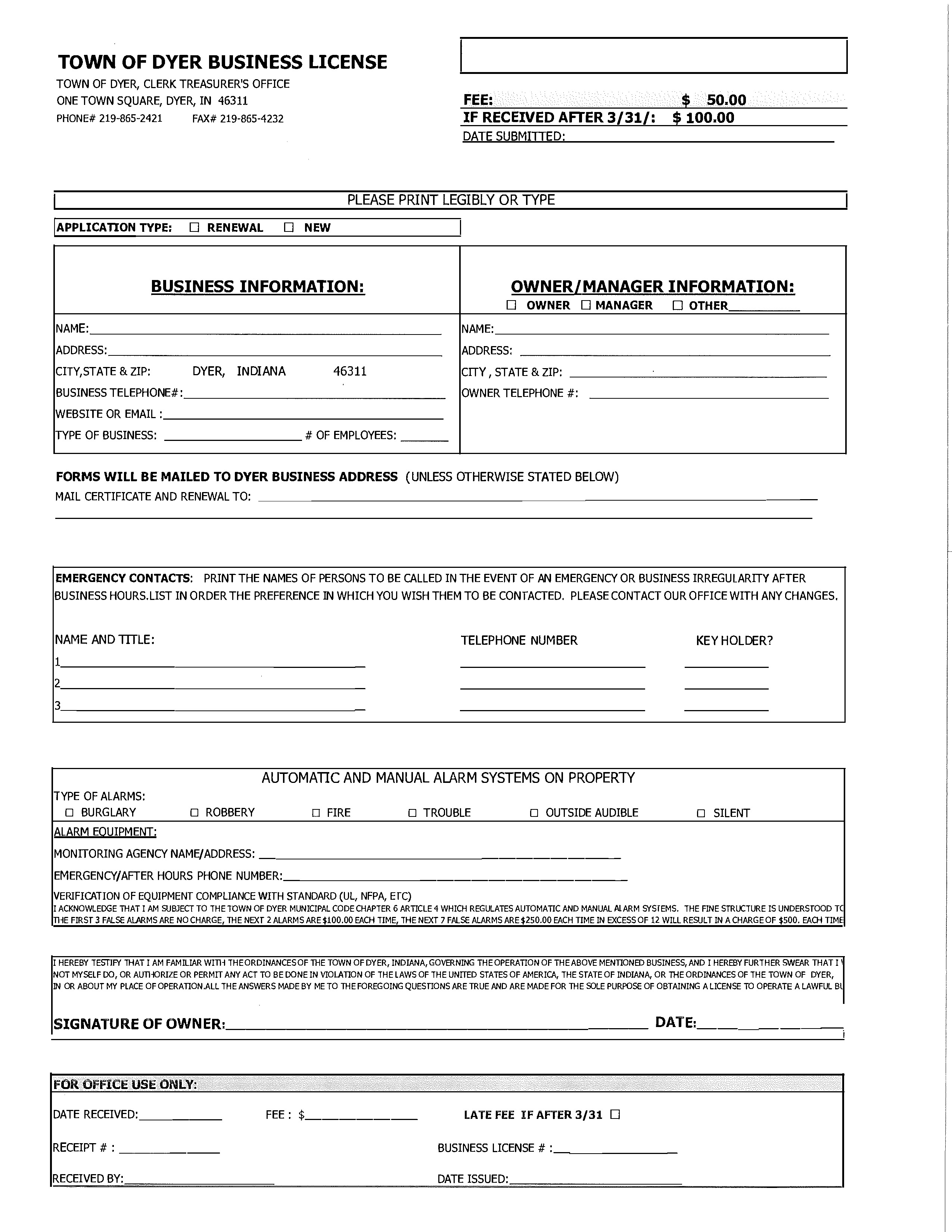 Town of Dyer > Government > Clerk-Treasurer > Business License